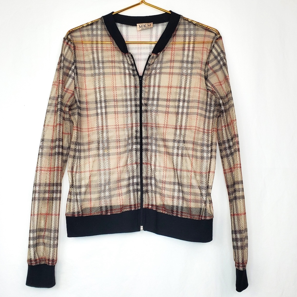 Vintage Mkm Designs Iconic Plaid Mesh Zip-Up Bomber J… - Gem